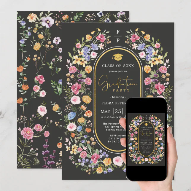 Spring Wildflower Garden Graduation Chalkboard Invitation | Zazzle