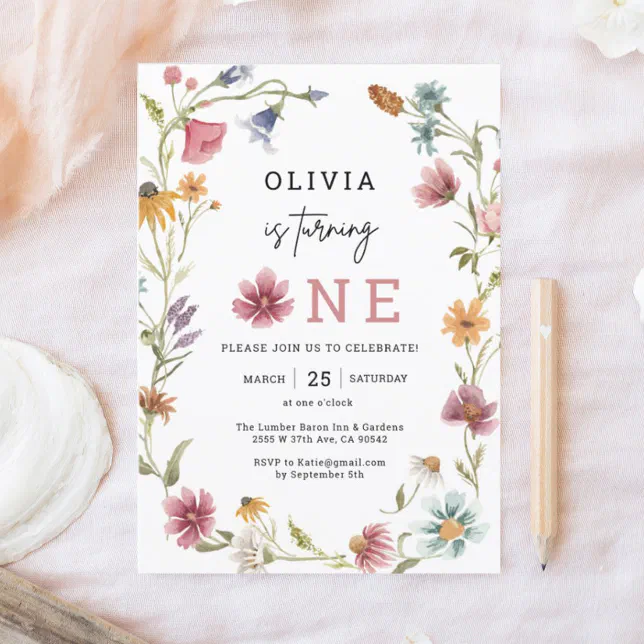 Spring Wildflower Is Turing One 1st Birthday Invitation | Zazzle