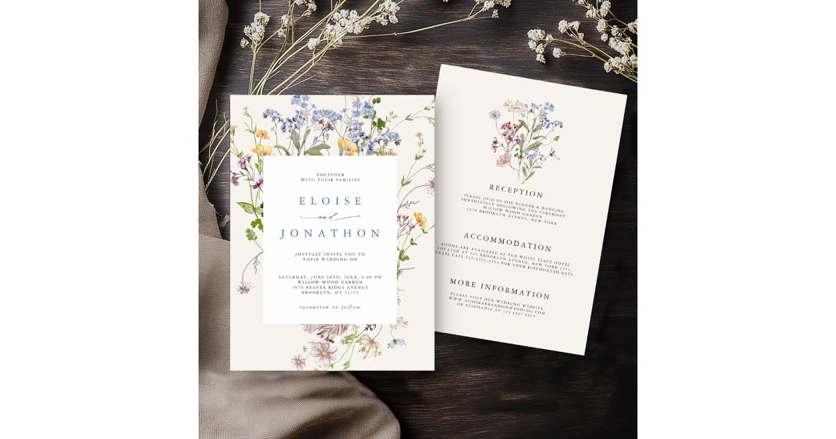 Spring Wildflower Meadow Garden Details Wedding Invitation | Zazzle