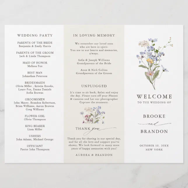 Spring Wildflower Meadow Garden Wedding Program | Zazzle