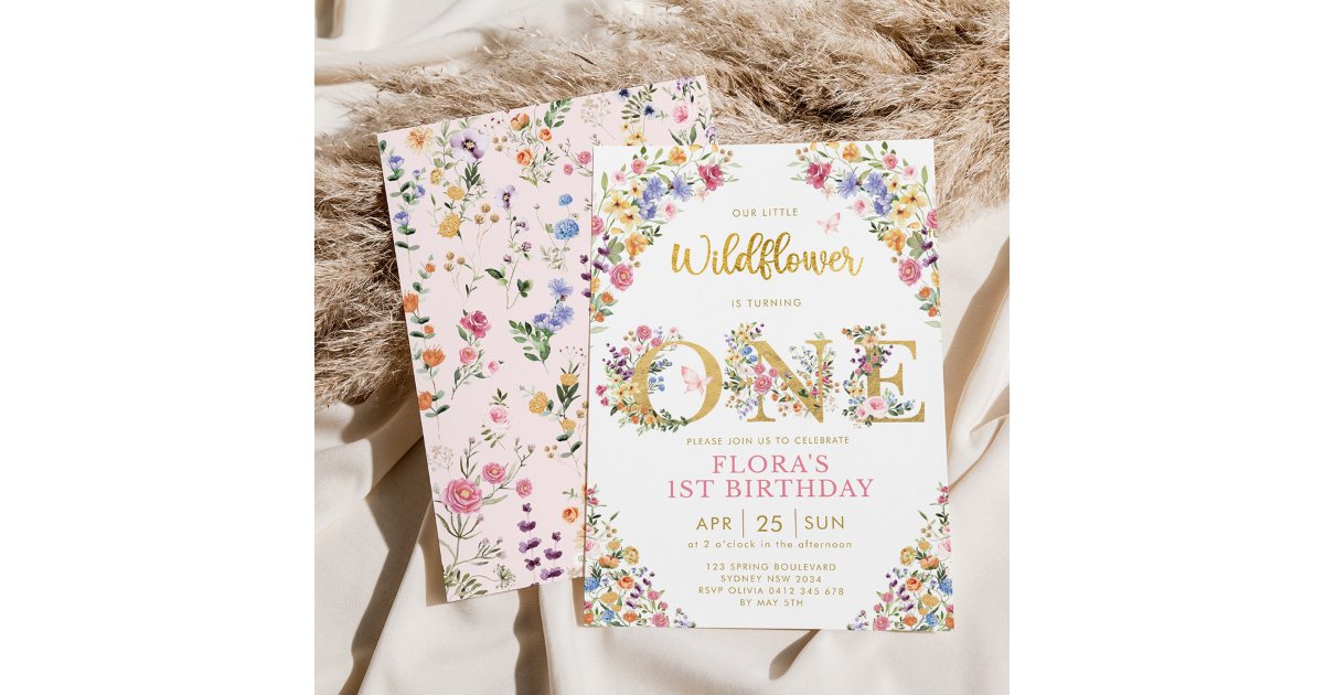 Spring Wildflower Meadow Girl 1st Birthday Party Invitation | Zazzle