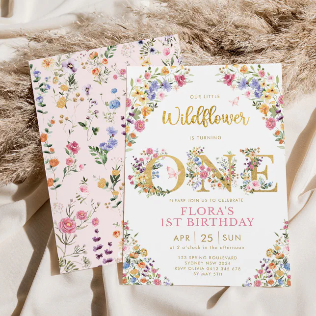 Spring Wildflower Meadow Girl 1st Birthday Party Invitation | Zazzle