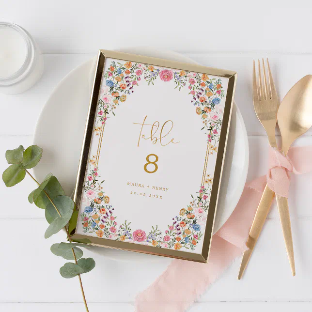 Spring Wildflower Meadow Wedding Table Number | Zazzle