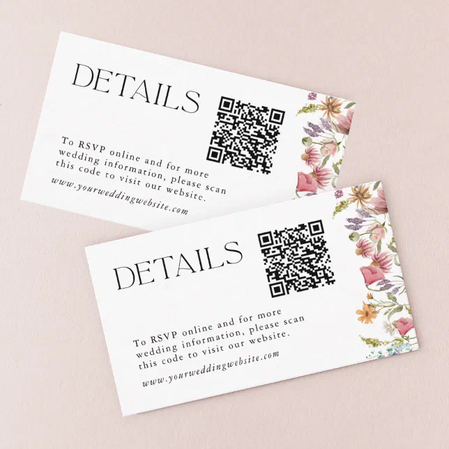 Spring Wildflower QR Code Wedding Details Enclosure Card | Zazzle