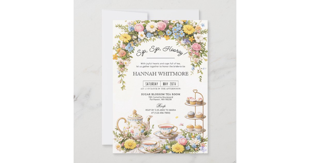 Spring Wildflower Tea Party Bridal Shower Digital Invitation | Zazzle