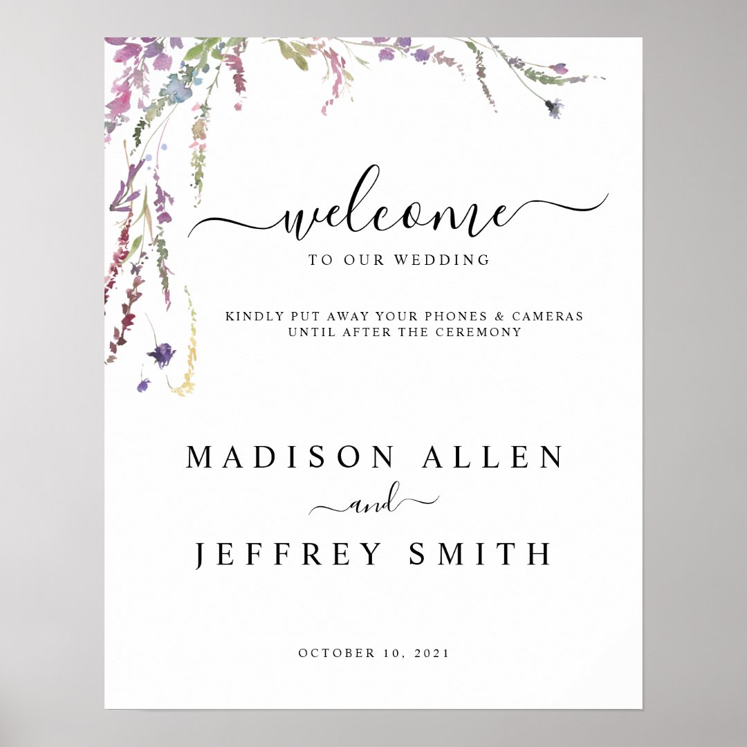 Spring Wildflower Unplugged Wedding Welcome Sign | Zazzle