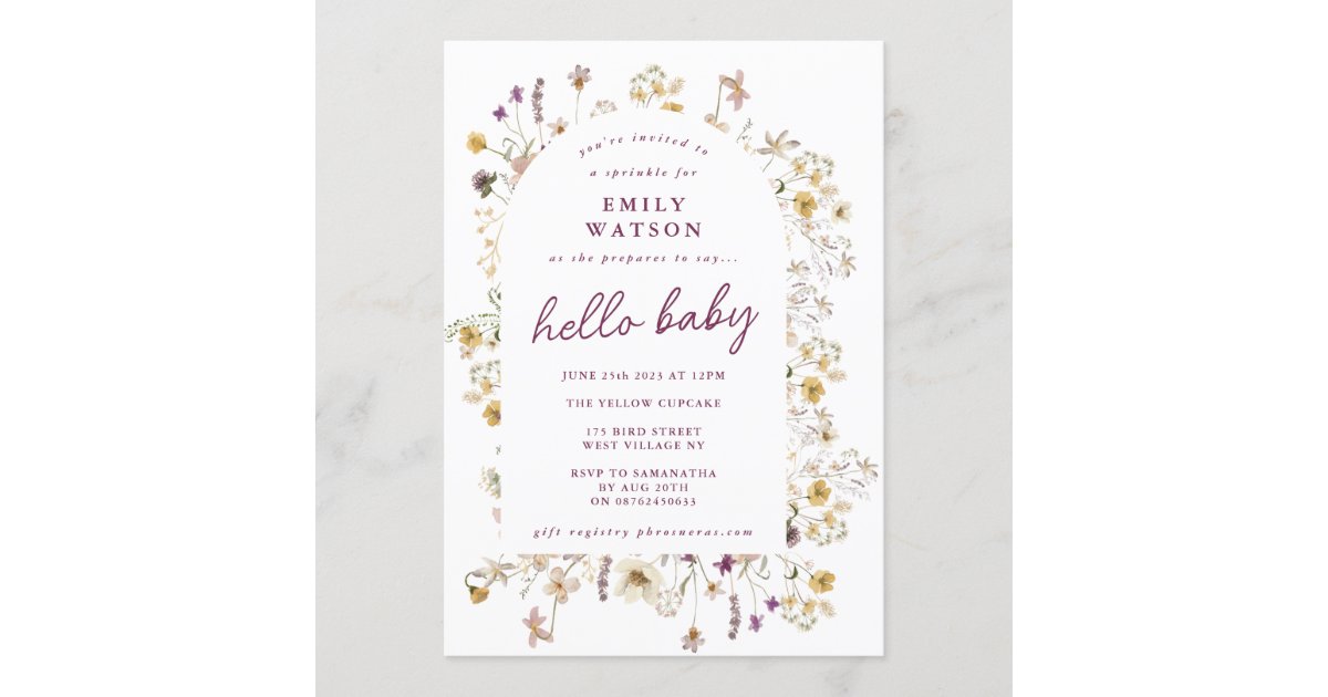 Spring Wildflower Watercolor Custom Hello Baby Invitation | Zazzle
