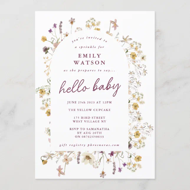 Spring Wildflower Watercolor Custom Hello Baby Invitation | Zazzle