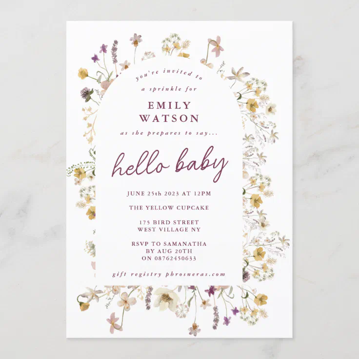 Spring Wildflower Watercolor Custom Hello Baby Invitation | Zazzle