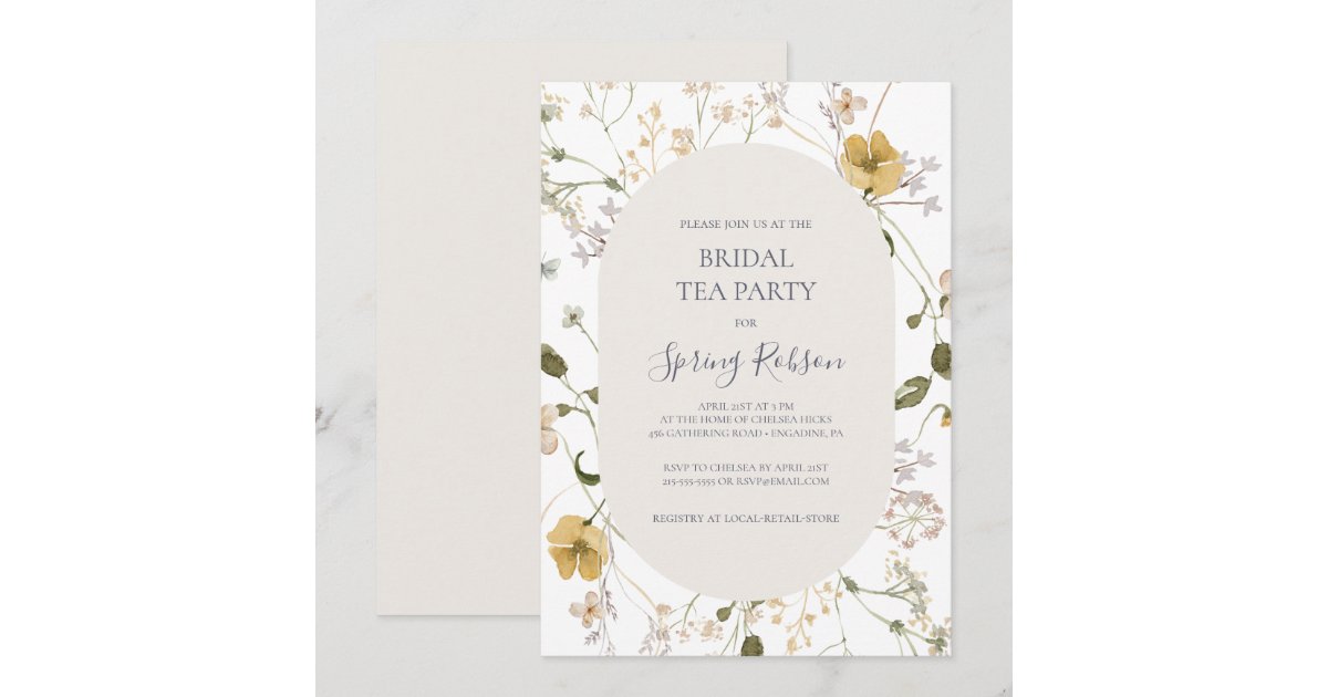 Spring Wildflower | White Bridal Tea Party Invitation | Zazzle