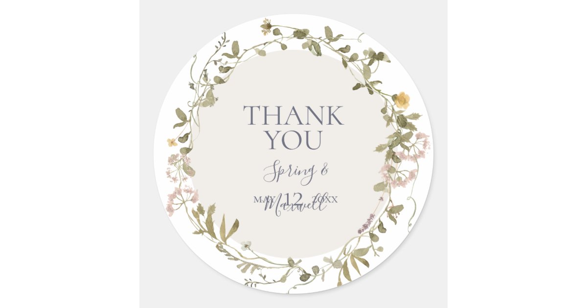 Spring Wildflower | White Thank You Favor Sticker | Zazzle