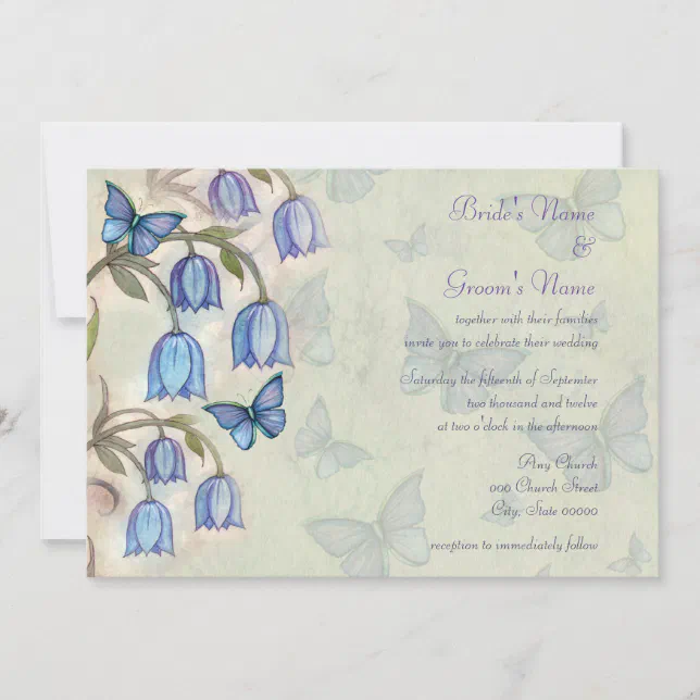 Spring Wildflowers and Blue Butterflies Wedding Invitation | Zazzle