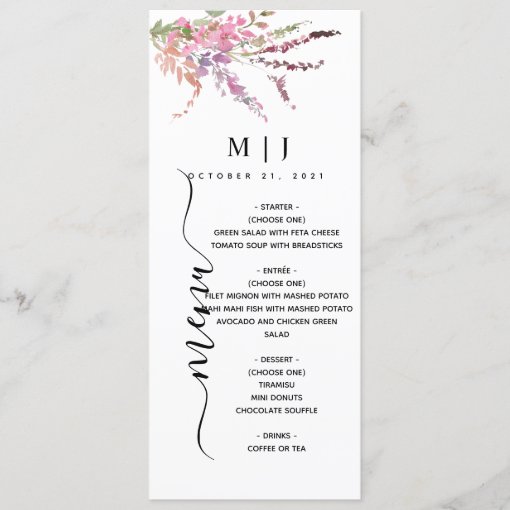 Spring Wildflowers Floral Wedding Menu | Zazzle