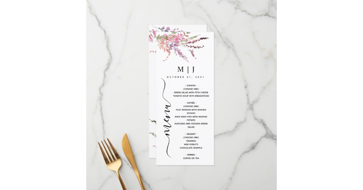 Spring Wildflowers Floral Wedding Menu | Zazzle