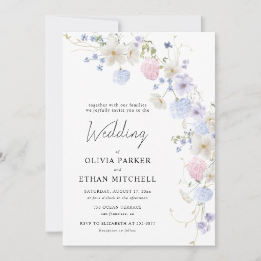 Spring Wildflowers Purple Pink Wedding Invitation | Zazzle