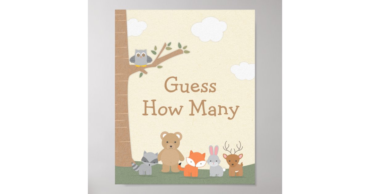 Spring Woodland Baby Shower Guess How Many Game Poster | Zazzle