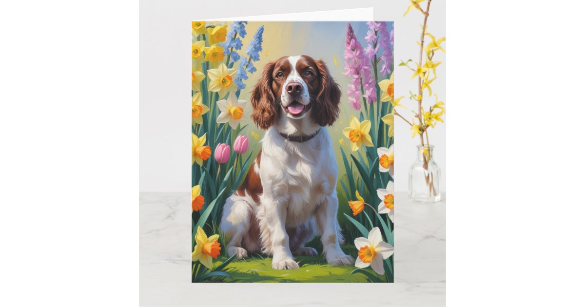 Springer Spaniel Dog Spring Flowers Painting Card | Zazzle