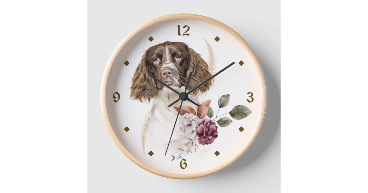 Springer Spaniel Dog Winter Bouquet Clock | Zazzle