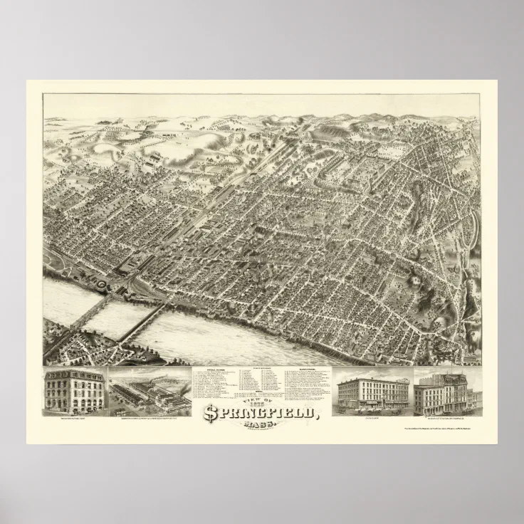 Springfield, MA Panoramic Map - 1875 Poster | Zazzle