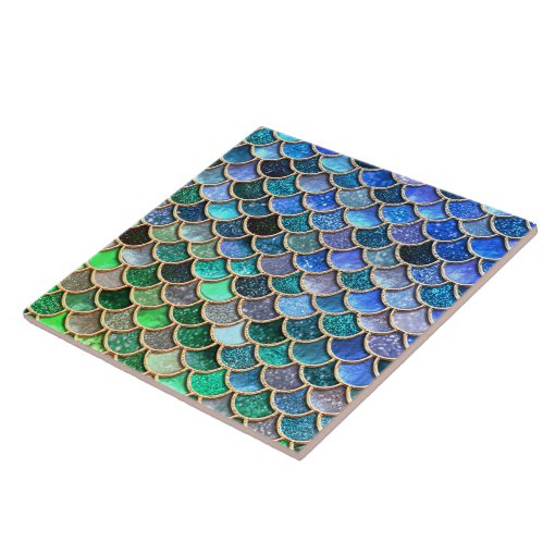 Springlike multicolor Glitter Mermaid Scales Ceramic Tile | Zazzle