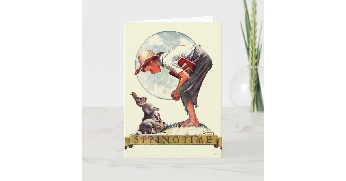 Springtime, 1935 boy with bunny card | Zazzle