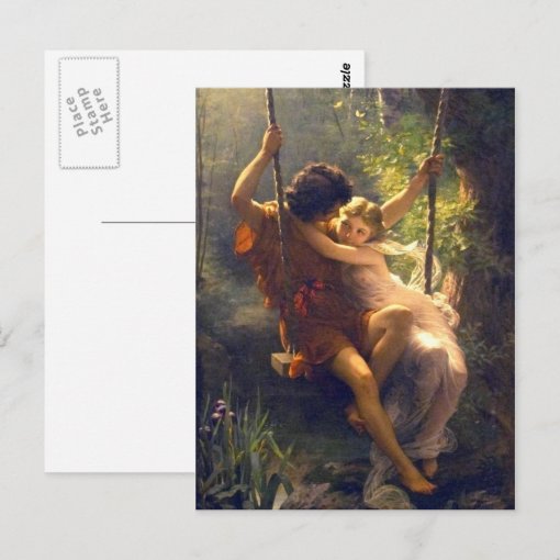 Springtime ~ Lovers on Swing Painting Postcard | Zazzle