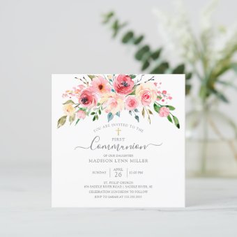 Springtime Peonies Rose Floral Communion Invitation | Zazzle