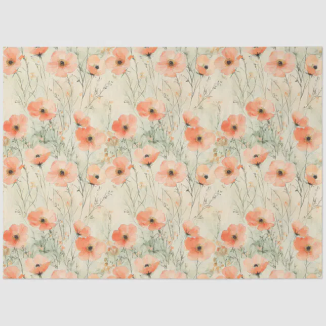 Springtime Watercolor Poppies Pattern Decoupage Tissue Paper | Zazzle