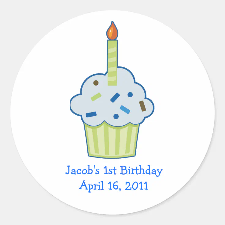 Sprinkle Cupcake 1st First Birthday Favor Stickers | Zazzle