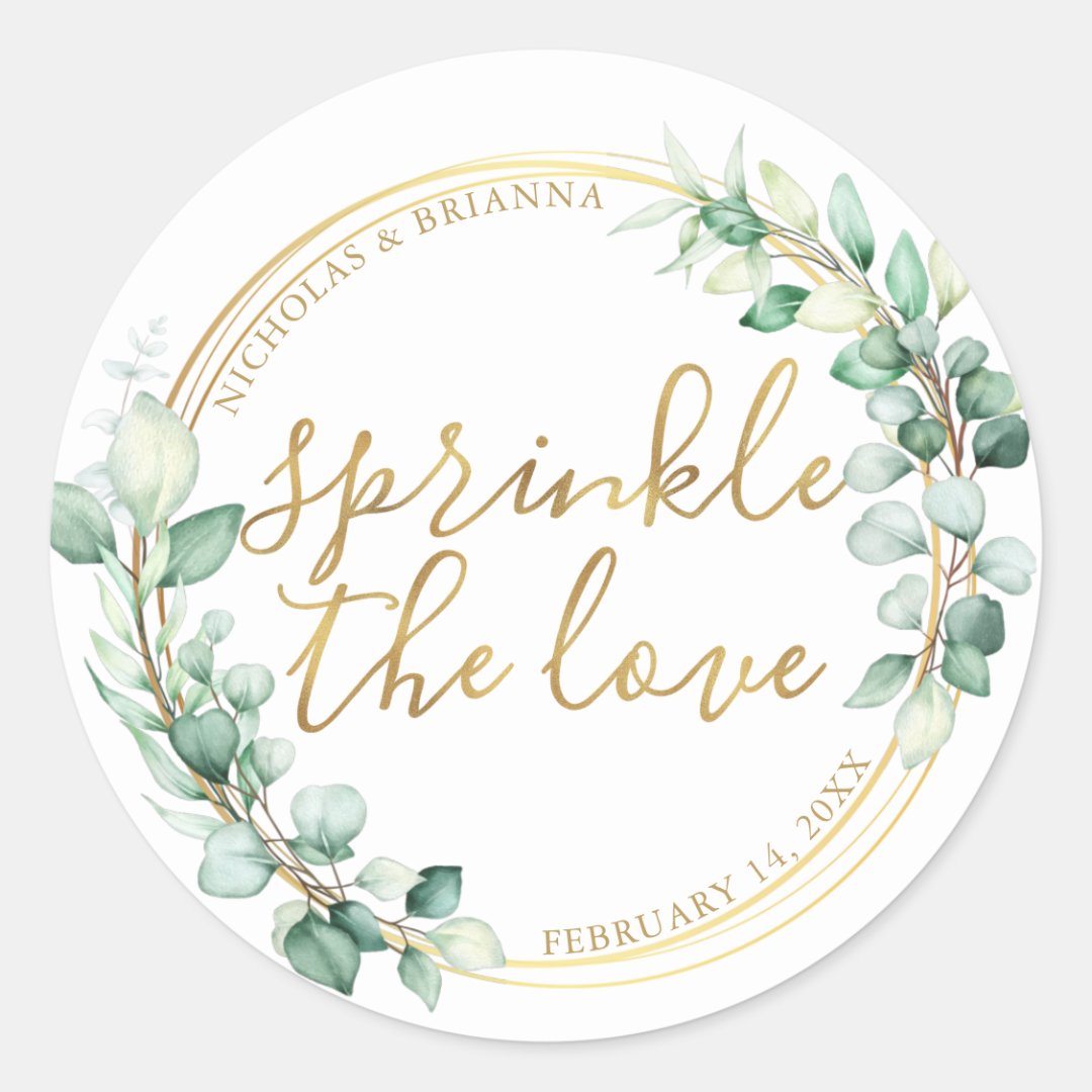 Sprinkle The Love Gold Greenery Eucalyptus Fancy Classic Round Sticker ...