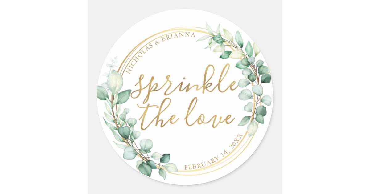 Sprinkle The Love Gold Greenery Eucalyptus Fancy Classic Round Sticker ...