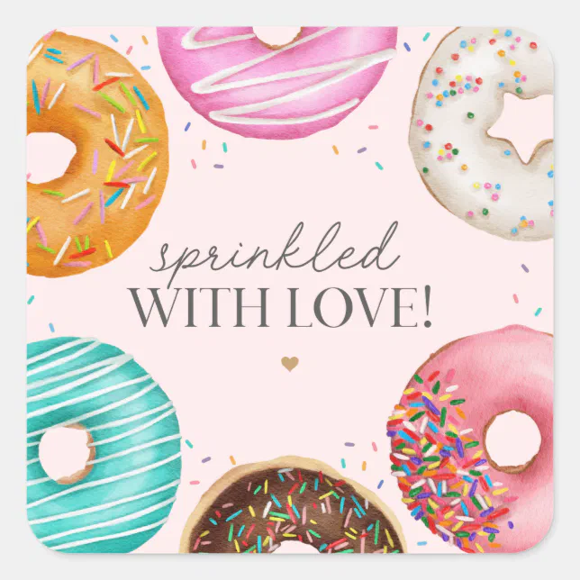 Sprinkled Donut Baby Sprinkle Party Favor Square Sticker | Zazzle