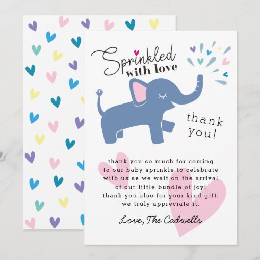 Sprinkled With Love Cute Elephant Baby Sprinkle Thank You Card | Zazzle