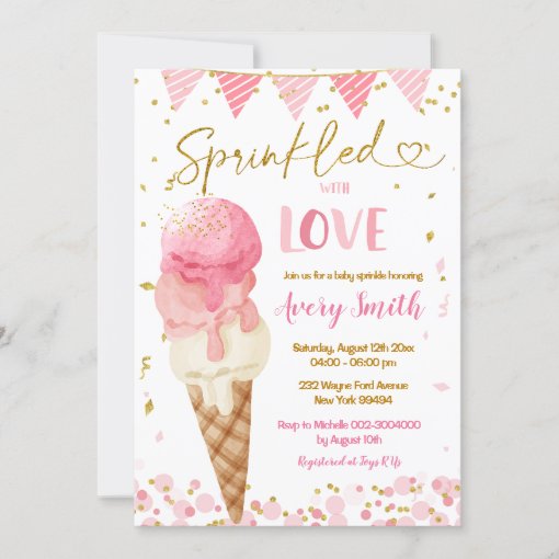 Sprinkled With Love Pink Ice Cream Baby Shower Invitation | Zazzle
