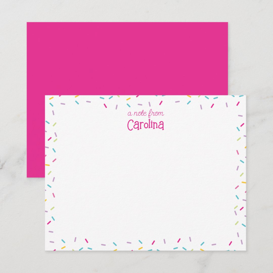 Sprinkles Cute Hot Pink Girly Stationery Note Card | Zazzle