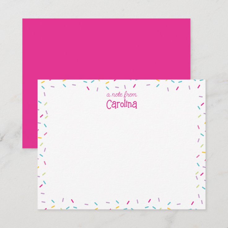 Sprinkles Cute Hot Pink Girly Stationery Note Card | Zazzle