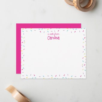 Sprinkles Cute Hot Pink Girly Stationery Note Card | Zazzle