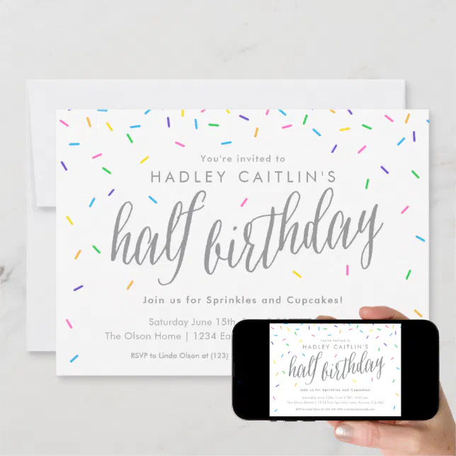 Sprinkles Half Birthday Invitation, Cute & Modern Invitation | Zazzle