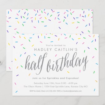 Sprinkles Half Birthday Invitation, Cute & Modern Invitation | Zazzle