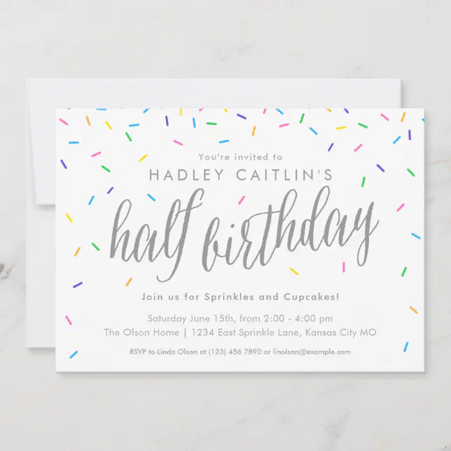 Sprinkles Half Birthday Invitation, Cute & Modern Invitation | Zazzle