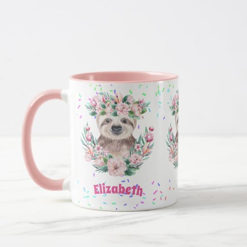 Sprinkles SLOTH Boho Girls Pink Flowers Gifts Cute Mug | Zazzle