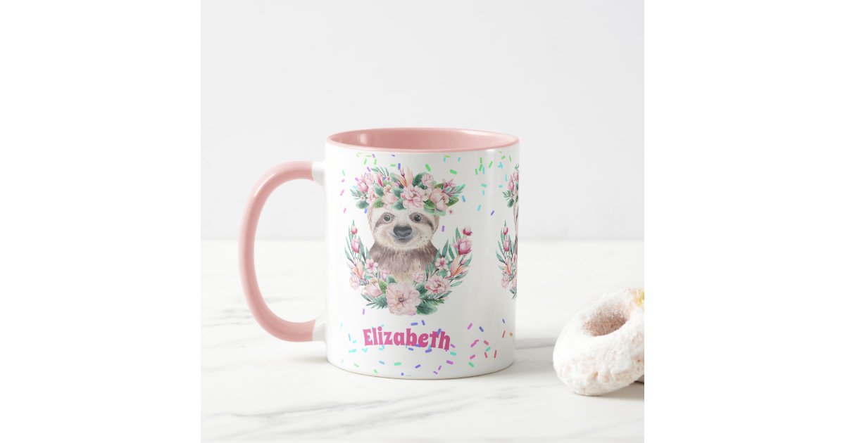 Sprinkles SLOTH Boho Girls Pink Flowers Gifts Cute Mug | Zazzle