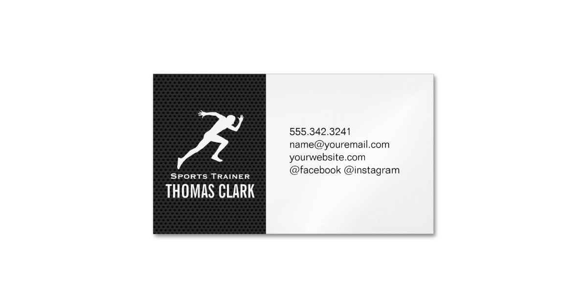 Sprinter | Sports Trainer (carbon pattern) Business Card Magnet | Zazzle