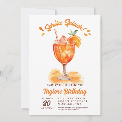 Spritz Splash Watercolor Cocktail Pool Party Invitation | Zazzle