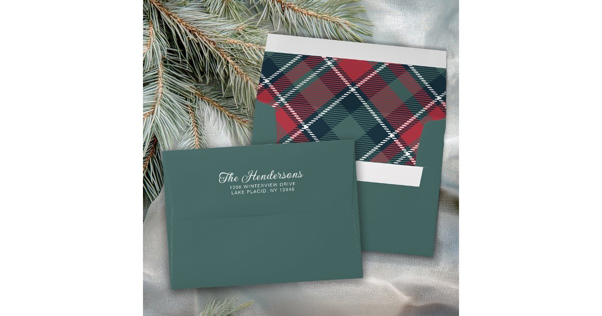 Spruce Green Rustic Tartan Plaid Return Address Envelope | Zazzle