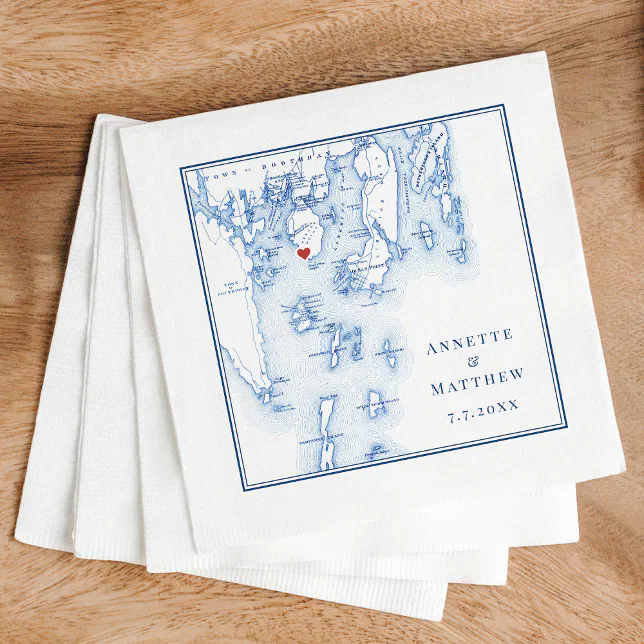 Spruce Point Inn Boothbay Harbor Maine Map Wedding Napkins | Zazzle