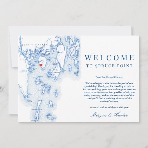 Spruce Point Maine Map Wedding Welcome Itinerary Thank You Card | Zazzle