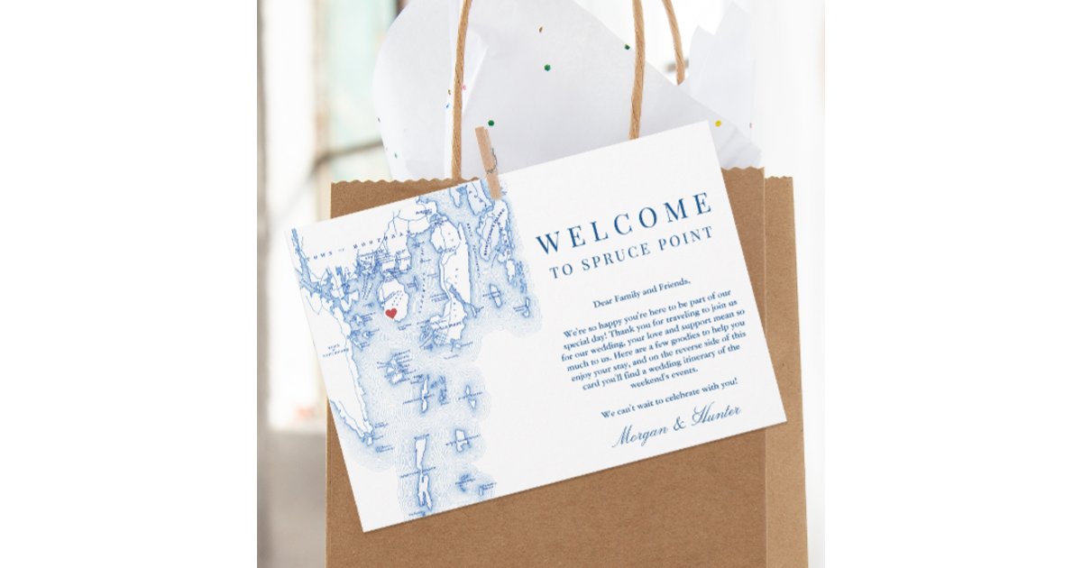 Spruce Point Maine Map Wedding Welcome Itinerary Thank You Card | Zazzle