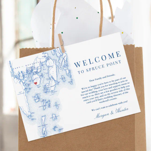 Spruce Point Maine Map Wedding Welcome Itinerary Thank You Card | Zazzle
