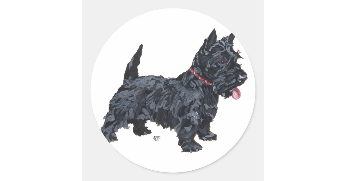 Spunky Scottie Dog Classic Round Sticker | Zazzle